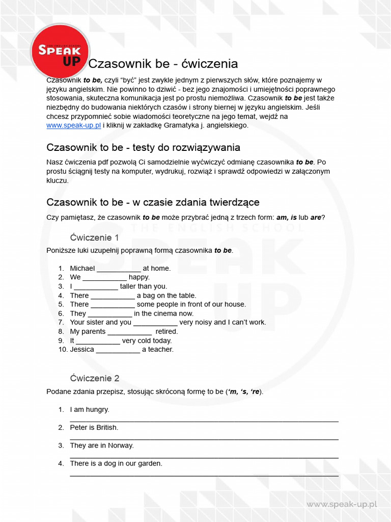 Cwiczenia Czasownik Be | PDF