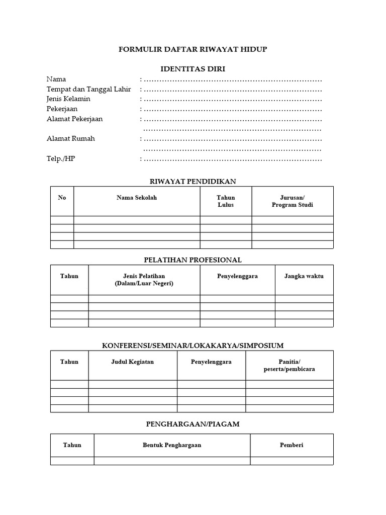 Formulir Daftar Riwayat Hidup | PDF | Karier & Perkembangan | Bisnis
