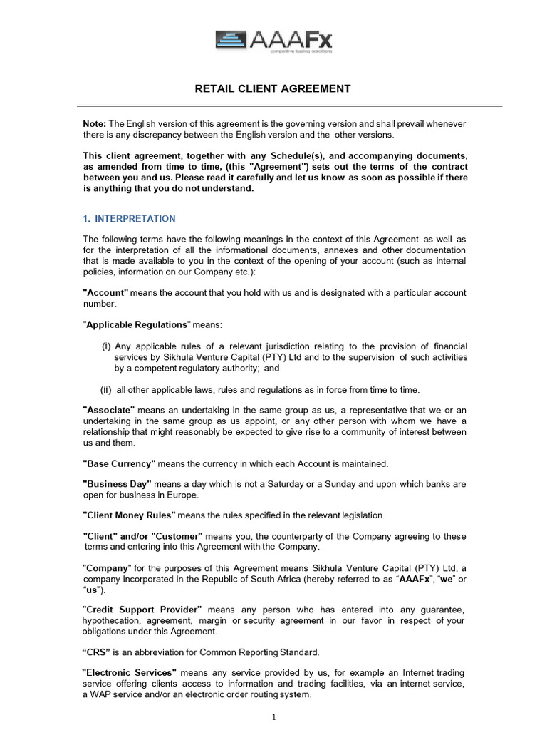 Retail Client Agreement v1 | PDF | Order (Exchange) | Contract For ...