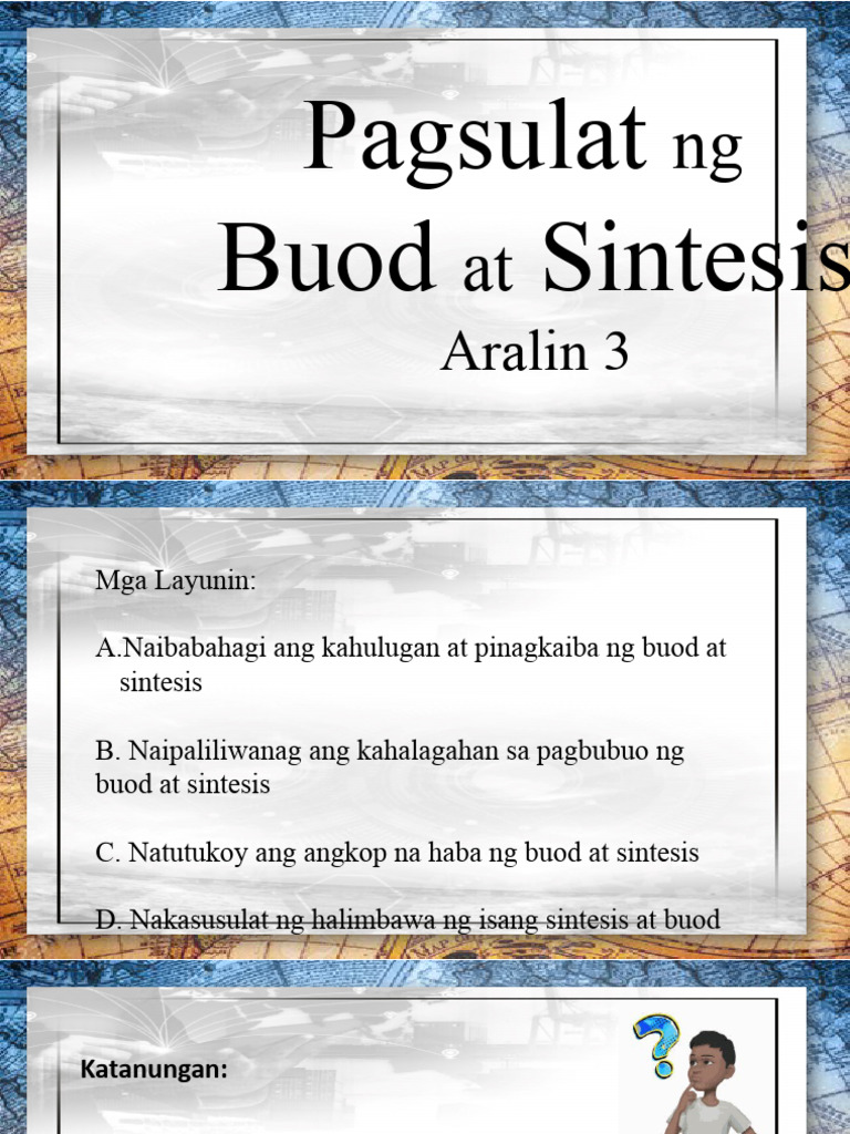 Aralin 3 Pagsulat NG Buod Sintesis | PDF