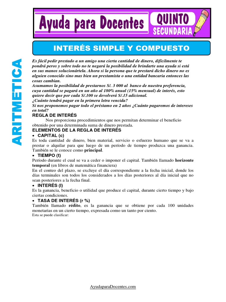 Interes Simple y Compuesto para Quinto de Secundaria | PDF | Interés ...