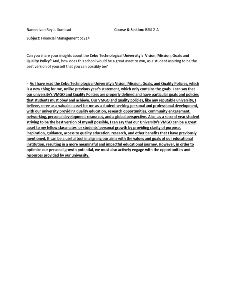 CTU Vision & Mission Impact on Students | PDF