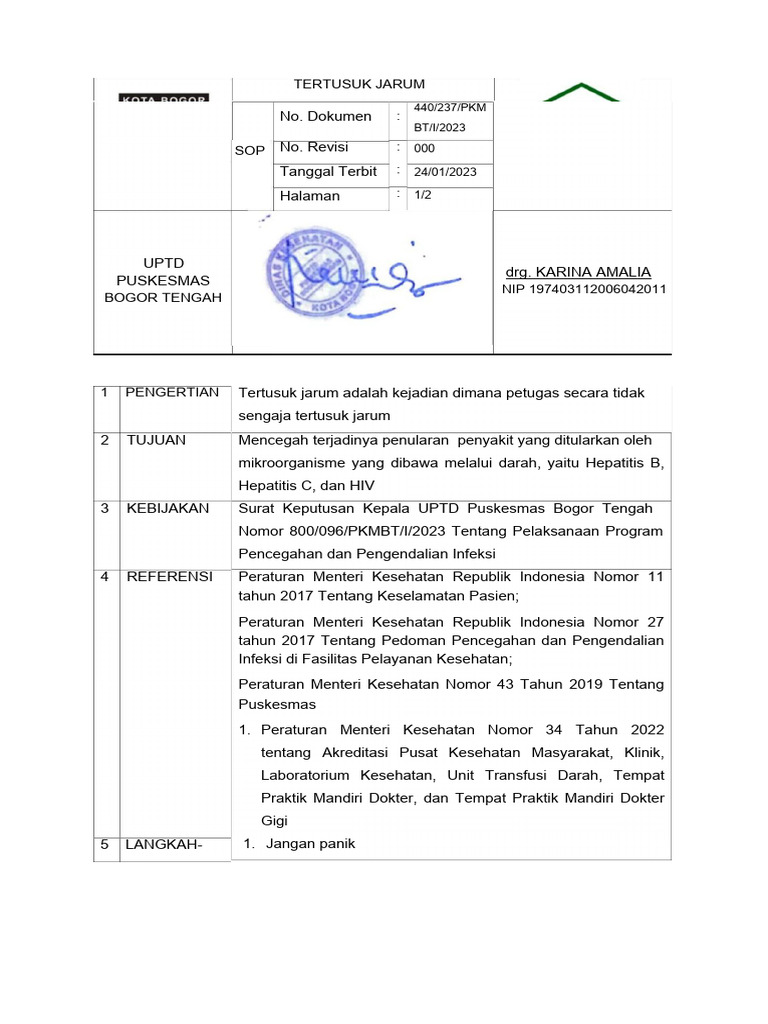 Prosedur Penanganan Tertusuk Jarum | PDF | Pengembangan Diri | Sains ...