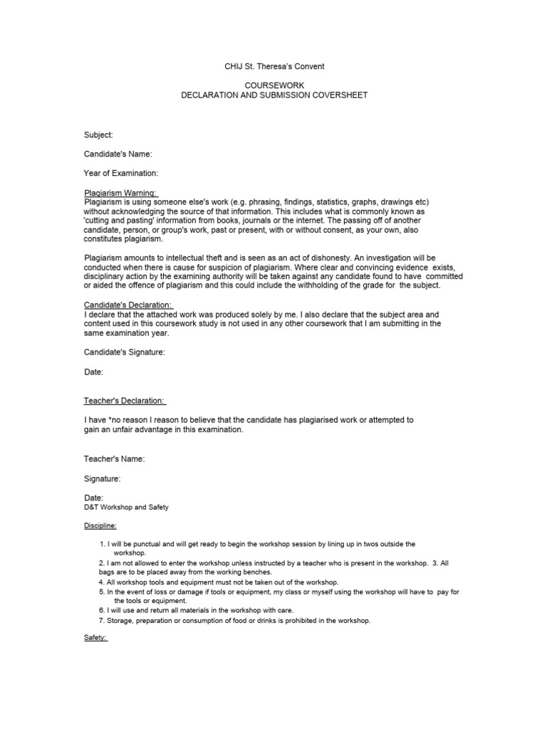 Safety & Coursework Declaration | PDF | Plagiarism