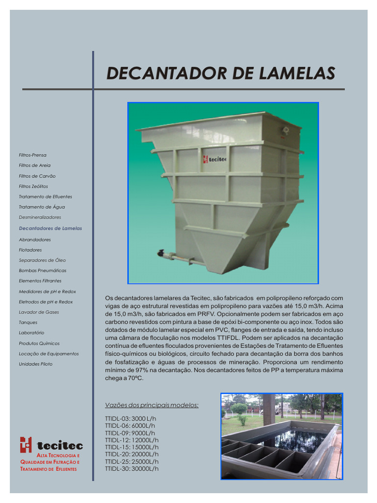 Decantador-Lamelar-Tecitec-Catalogo | PDF | Filtragem | Química