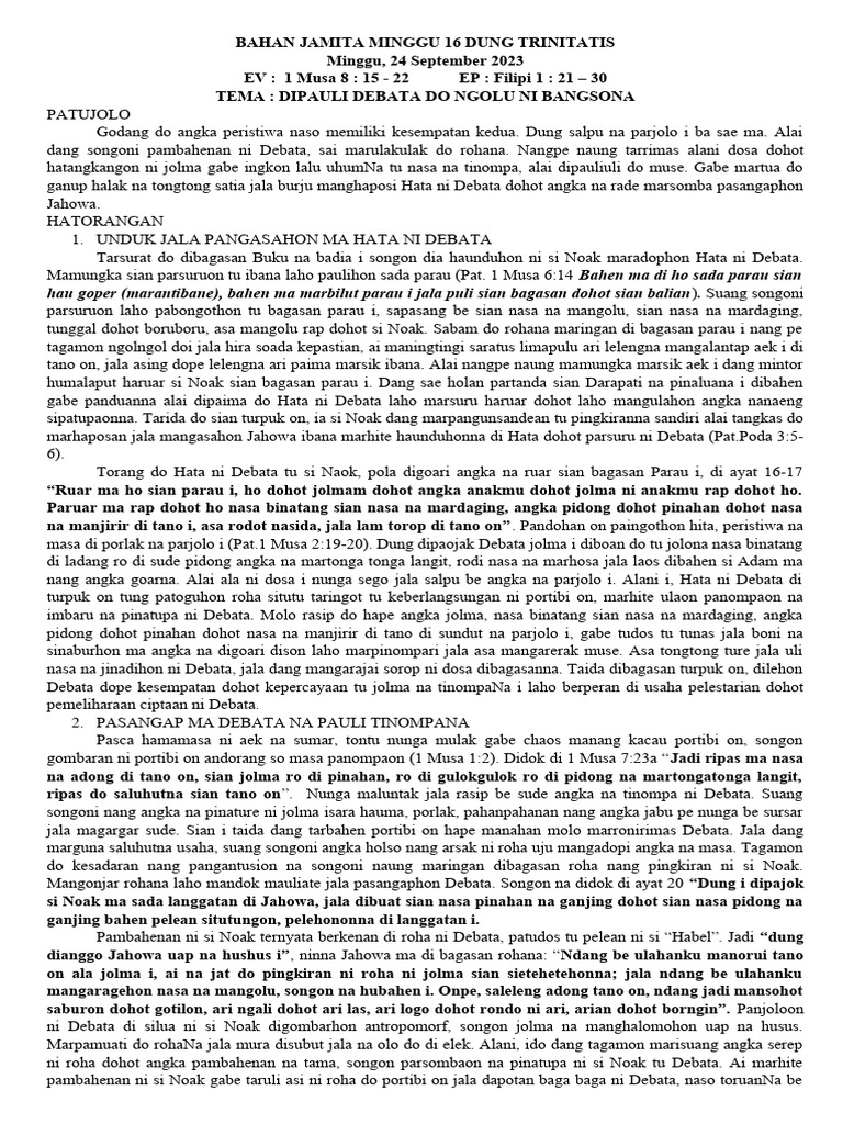 Bahan Jamita Minggu 16: Tema Debata | PDF