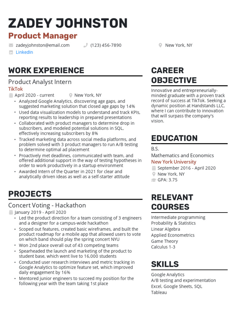 Entry Level Product Manager Resume Example | PDF | Analytics | Computing