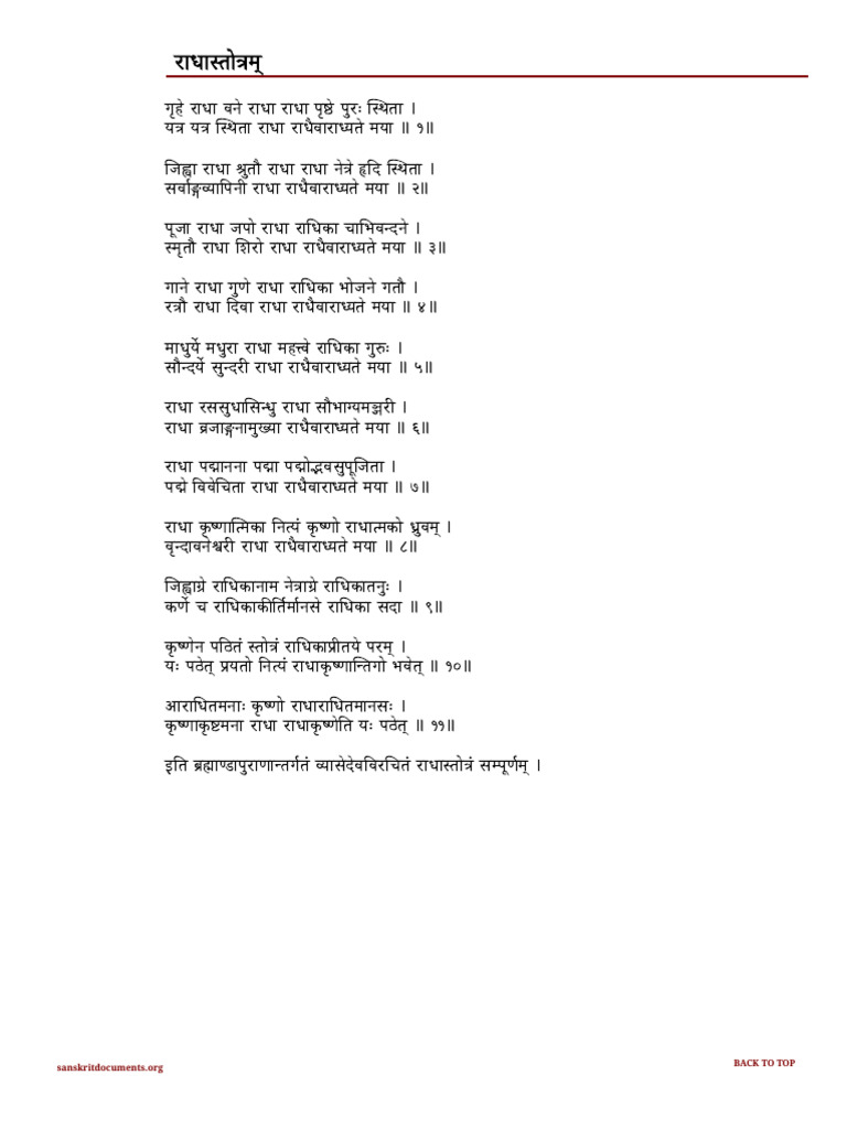Radha Stotram by Vyasa | PDF