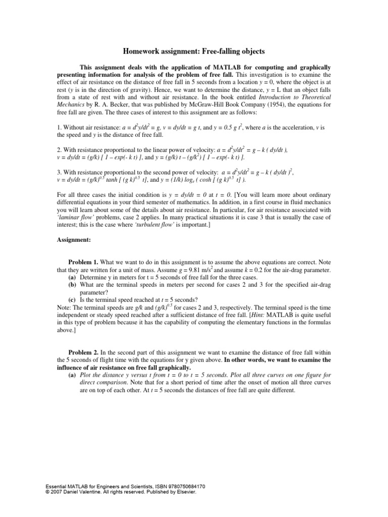 Extra Assignment 1 - Freefall | PDF | Drag (Physics) | Fluid Dynamics