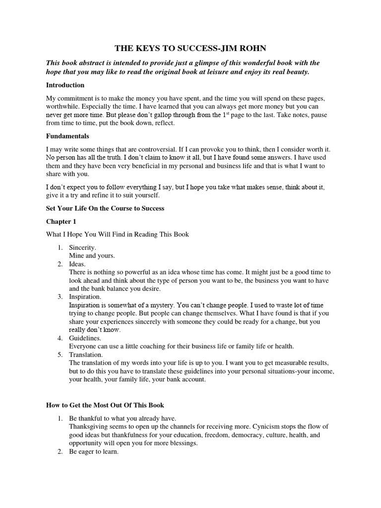 C2 - The Keys To Success-Jim Rohn | PDF | Experience | Self Esteem