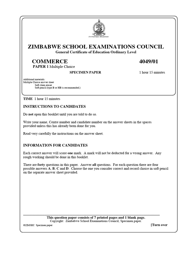 O-Levels Commerce Exemplar | PDF | Banks | Insurance