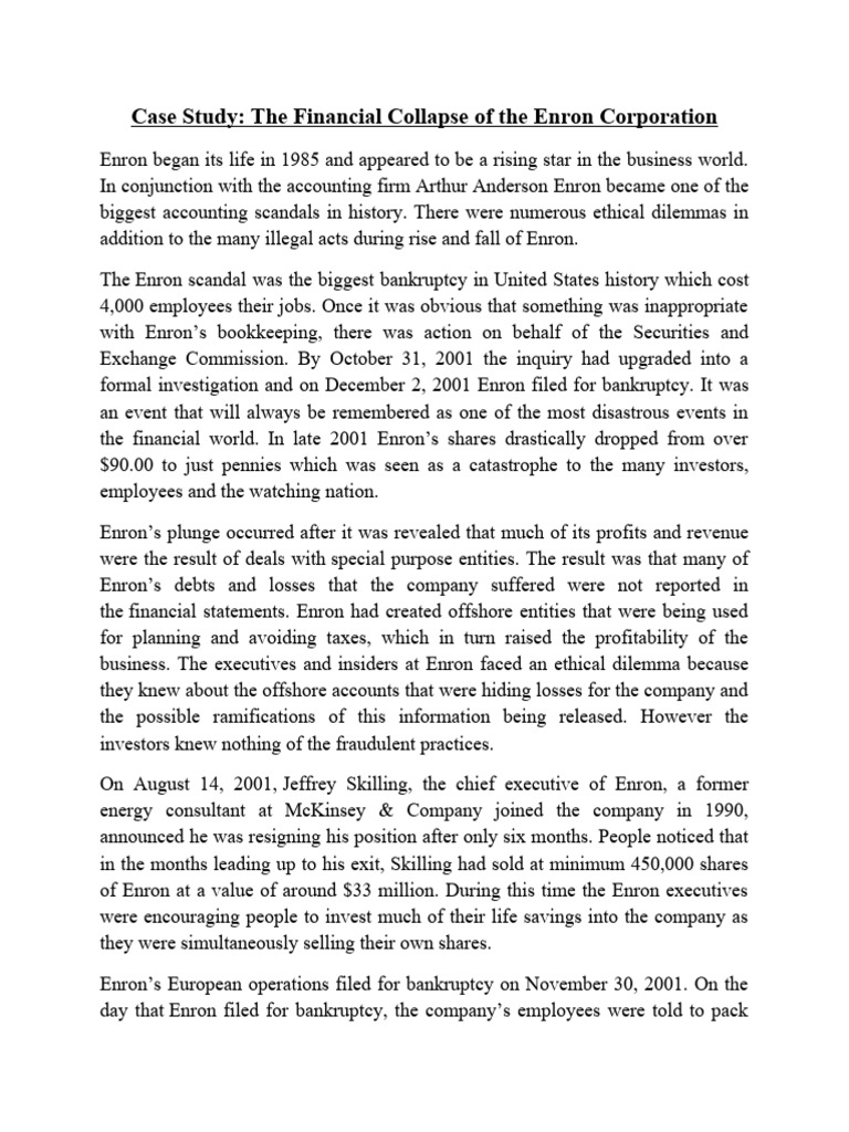 Case Study The Financial Collapse of The Enron Corporation | PDF ...