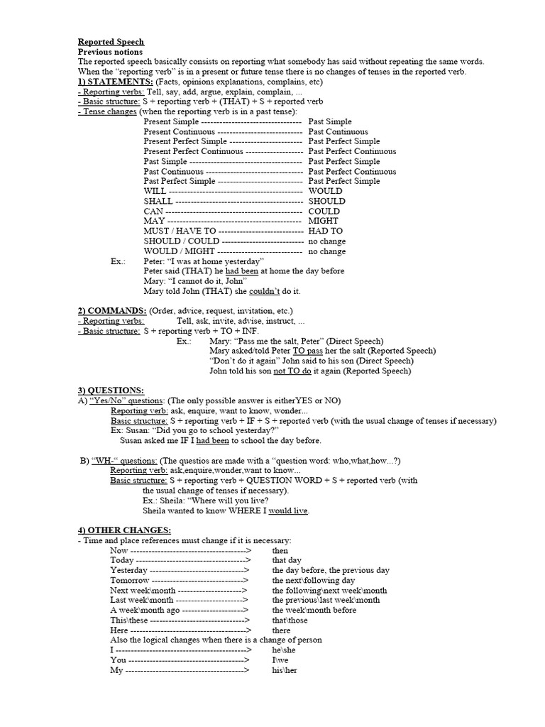 Reported Speech. Esquema 2 | PDF | Languages | Foreign Language Studies