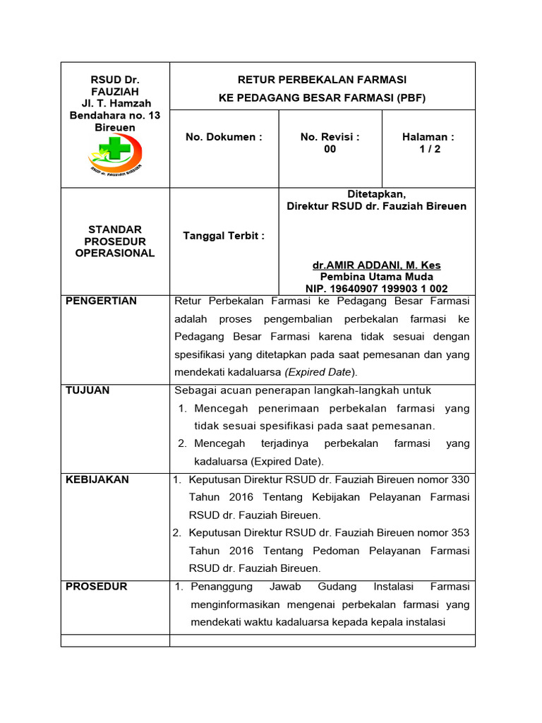Spo Retur Obat PBF | PDF | Sains & Matematika