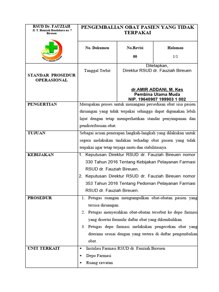 Spo Pengembalian Obat Pasien Ke Depo | PDF | Sains & Matematika