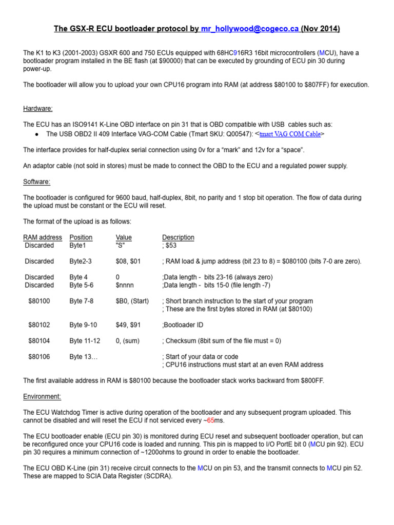 GSX-R ECU Bootloader Protocol Guide | PDF | Booting | Usb