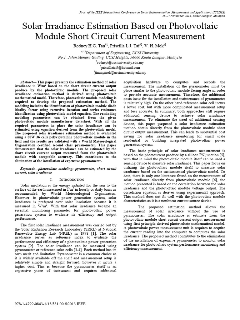Solar Irradiance Estimation Based On Photovoltaic Pdf Photovoltaics