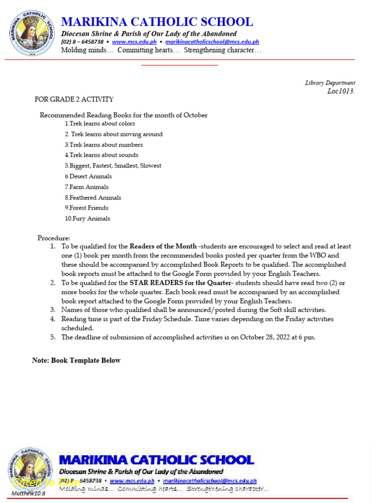 Grade 2 Library Reading Activity | PDF