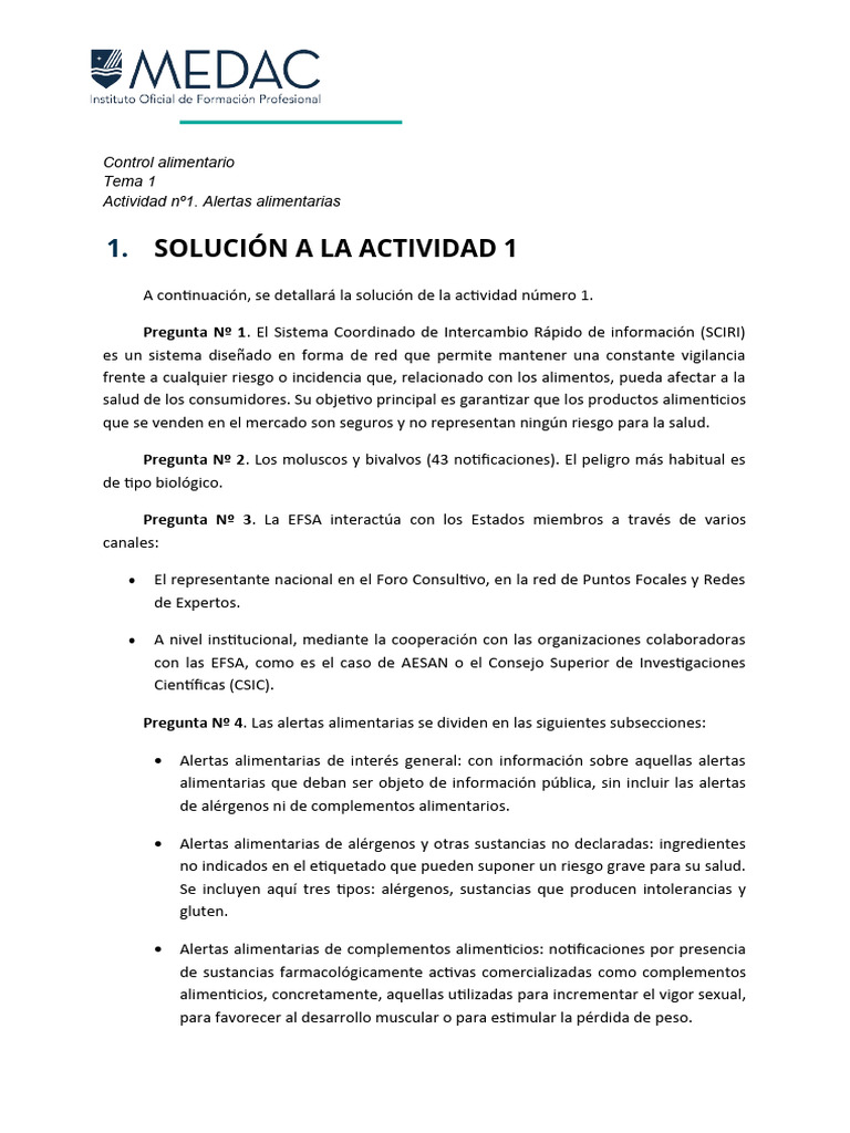 Control Alimentario Tema1 Actividad1solución | PDF