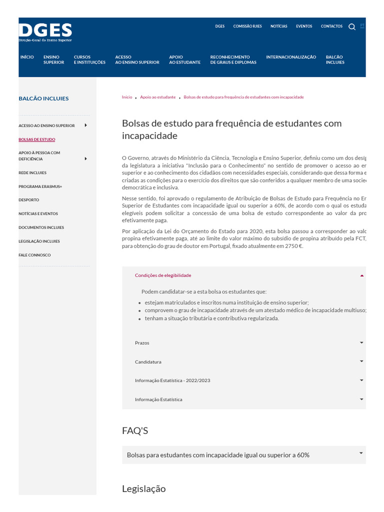 Bolsas de Estudo para Frequência de Estudantes Com Incapacidade - DGES ...