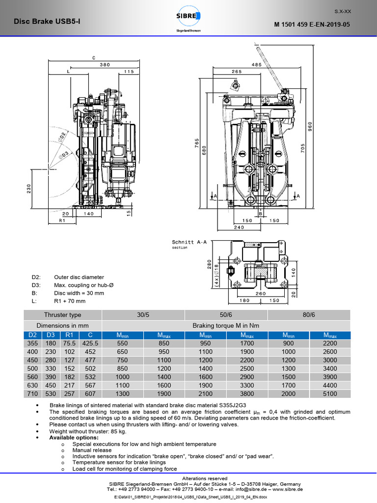 Usb5 I Disc Brake Specifications Pdf Friction Mechanical Engineering