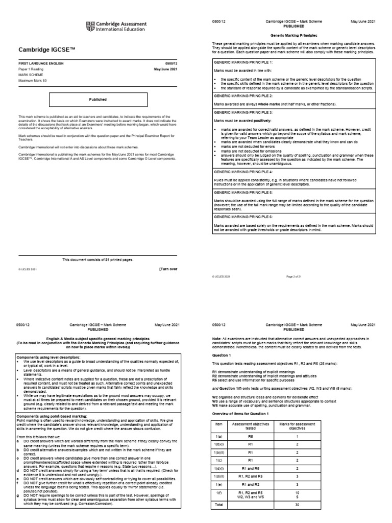 PAST IGCSE 2021 Paper 1 ANS.1 | PDF | Question | Attitude (Psychology)