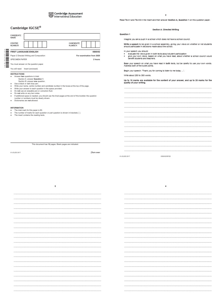 PAST IGCSE 2021 Specimen Paper 2 | PDF | Human Communication