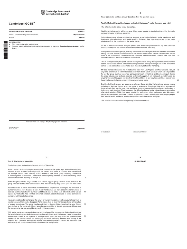 PAST IGCSE 2021 Paper 2 Aticles | PDF | Social Media | Popular Culture ...