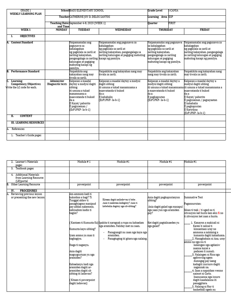 DLL Grade 1 Week 1 | PDF