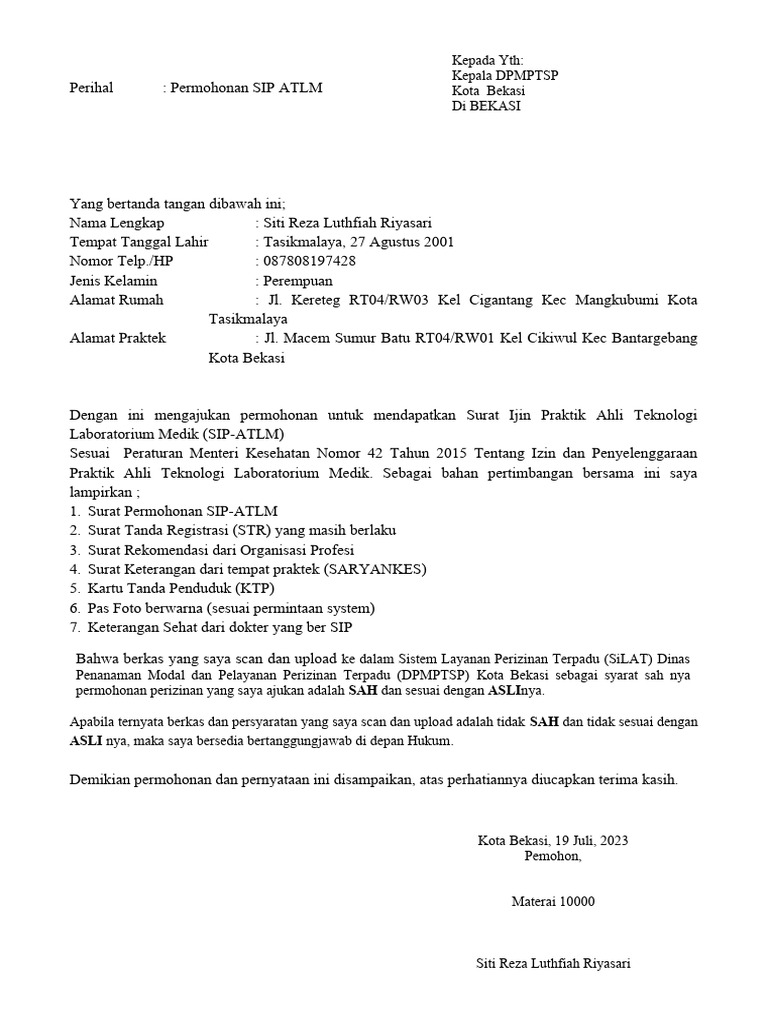 Form. PERMOHONAN - PERNYATAAN - SIPP - DPMPTSP | PDF