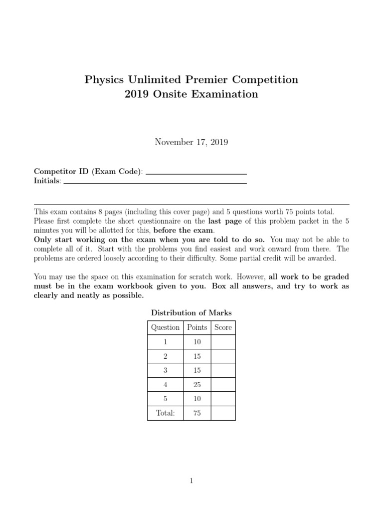 PUPC 2019 Onsite Exam | PDF | Lagrangian Mechanics | Physics