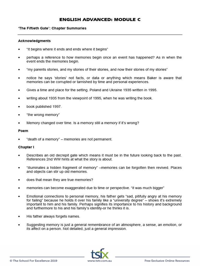 English Advanced: Module C: The Fiftieth Gate': Chapter Summaries | PDF ...