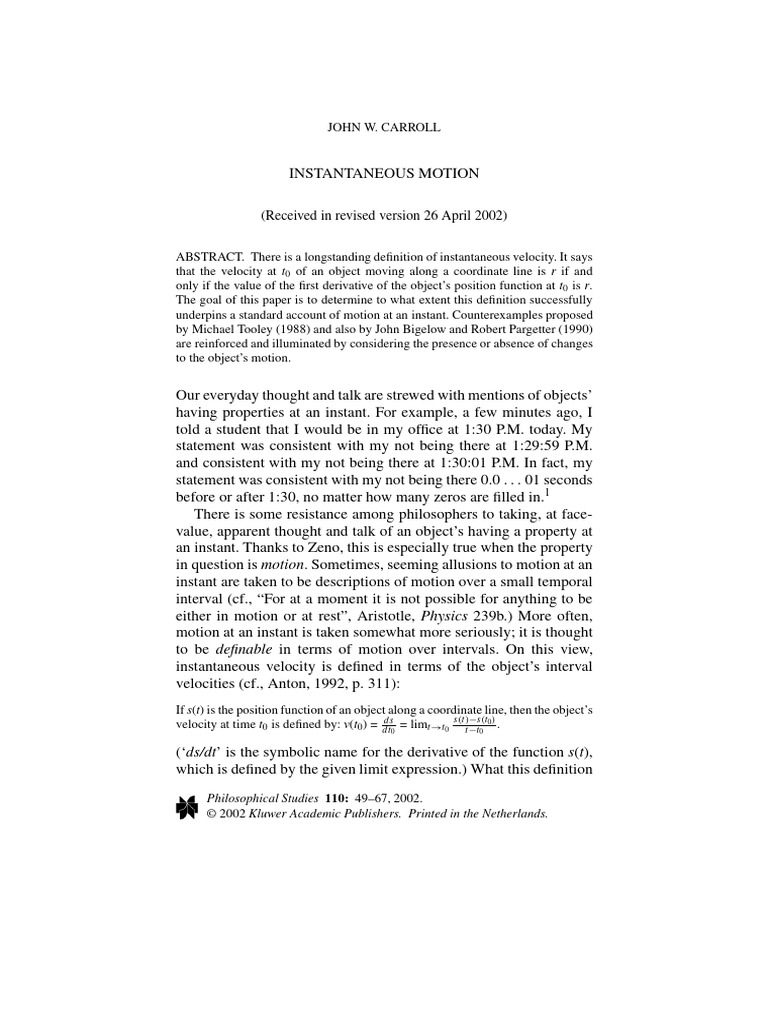 Carroll (2002) - Instantaneous Motion. | PDF | Time | Velocity