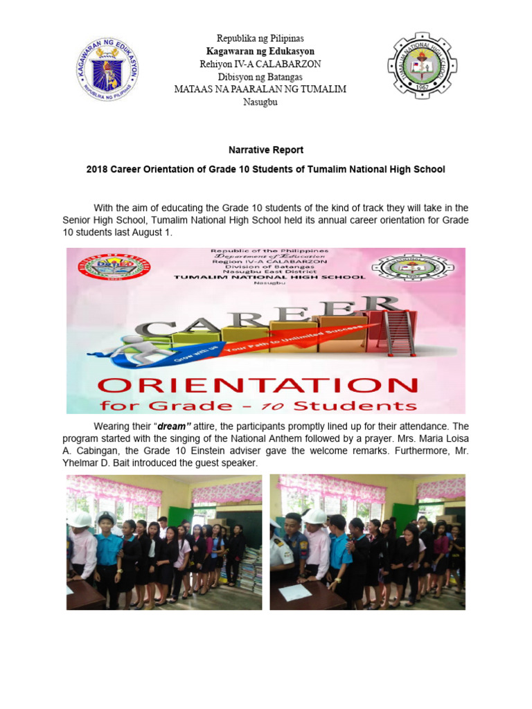 Narrative Report - GR 10 Orientation | PDF