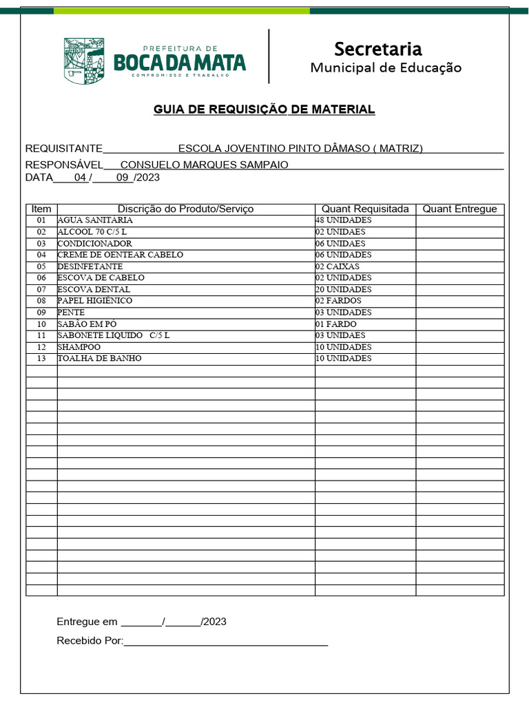 Guia de Requisição de Material - 04 - 09 | PDF Guia de Requisição de Material - 04 - 09 | PDF