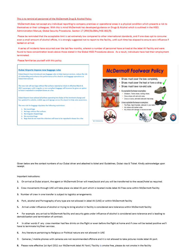 McDermott Drug & Alcohol Policy Reminder | PDF | Dubai | United Arab ...