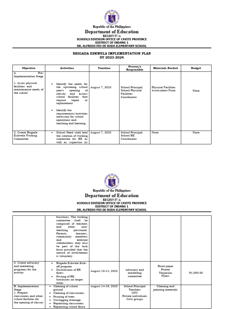 Brigada Implementation Plan | PDF