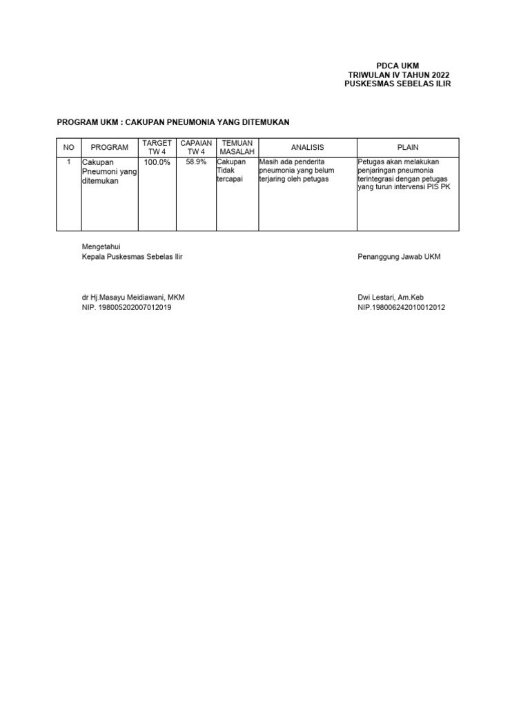 Cakupan Pneumonia Puskesmas Sebelas Ilir | PDF