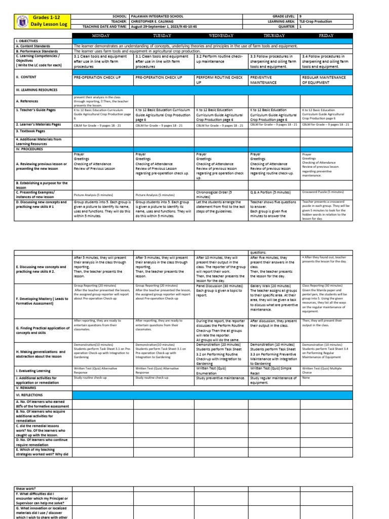 Week 1 Grade 9 | PDF | Curriculum | Learning