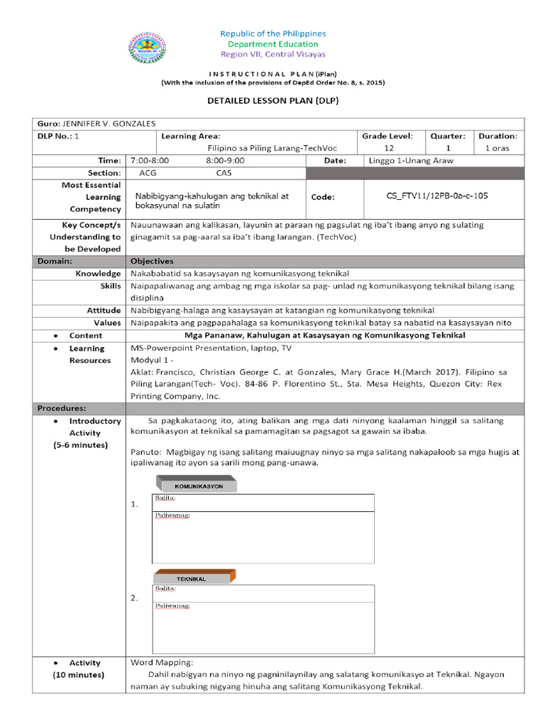 Dlp-Filipino Sa Piling Larang-Tvl-Competency-1 | PDF