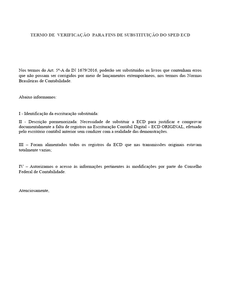 Termo de Verificação de Substituição Da ECD 2018 LEAL 2 | PDF