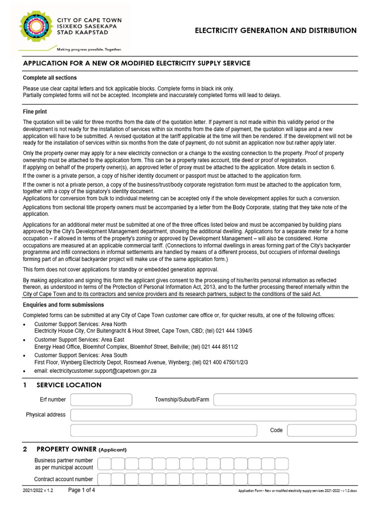 Electricity Supply Application Form 2021-2022 | PDF | Identity Document | Signature