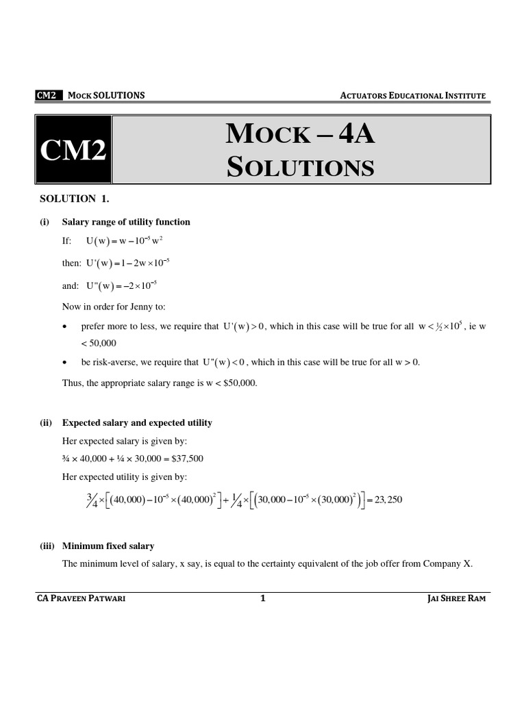 Cm2a Mock 4 Solutions | PDF | Economic Theories | Mathematical Economics