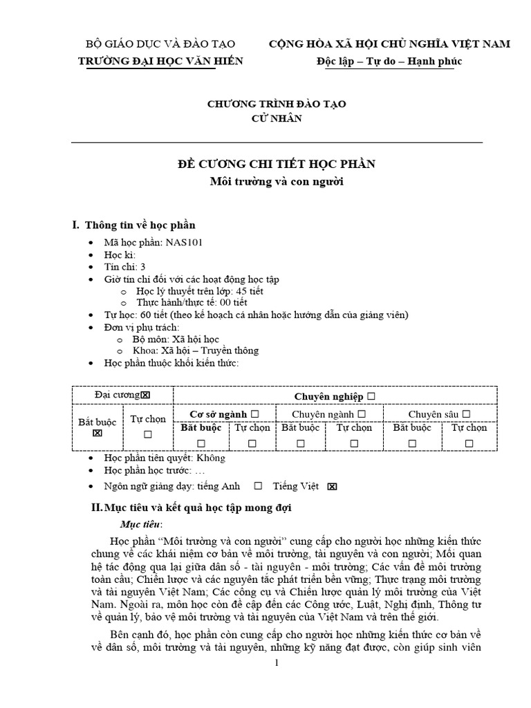 De Cuong - Moi Truong Va Con Nguoi | PDF