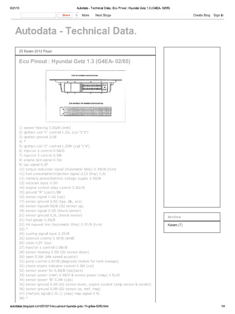 Getz 1.3 ECU Pin Out | PDF