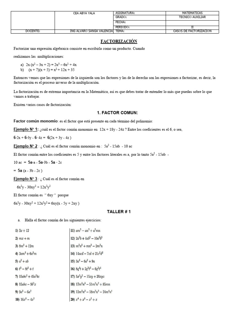 Dies Caso de Factorizacion | PDF | Factorización | Álgebra