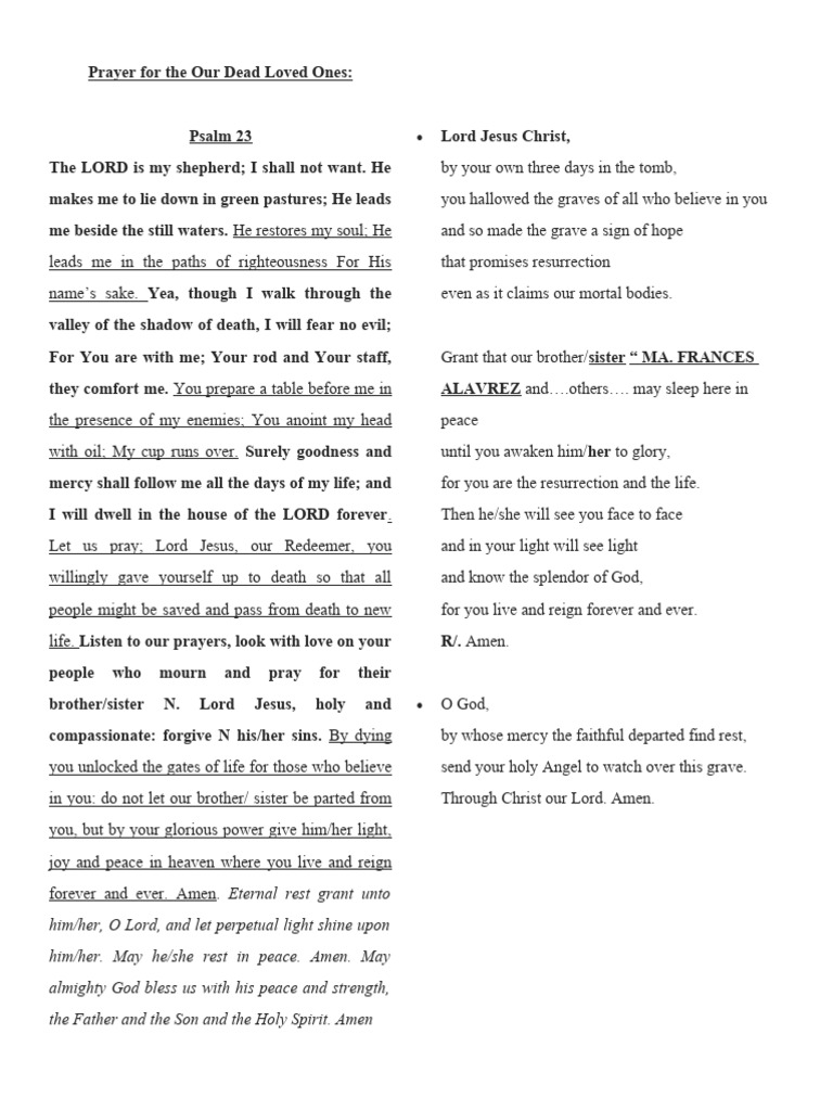 Prayer For The Our Dead Loved Ones | PDF