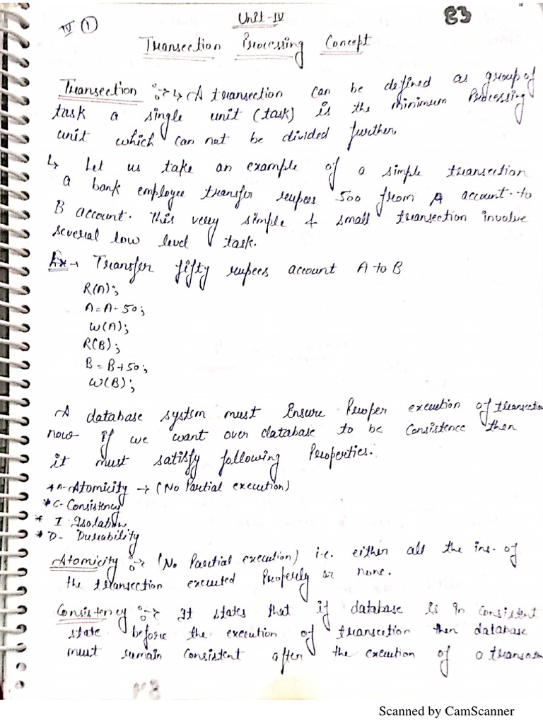 Dbms Unit 4 Unit Notes | PDF