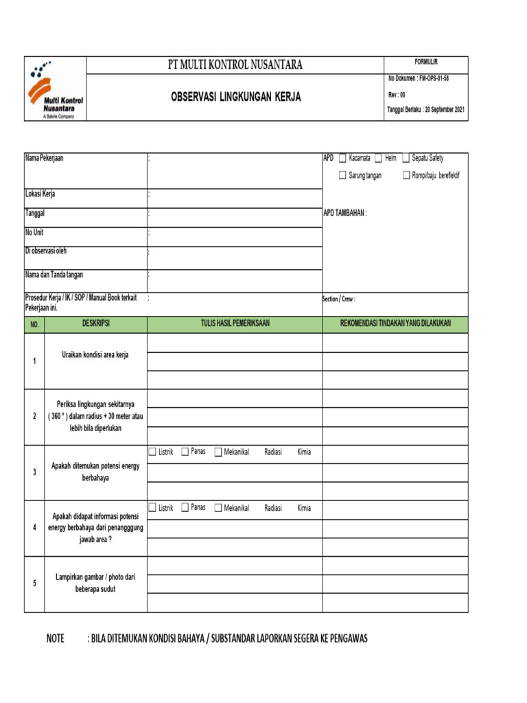 FM-OPS-01-58 Form Observasi Lingkungan Kerja New | PDF