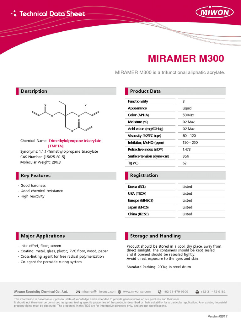 Miramer M300 TDS | PDF | Building Materials | Physical Chemistry